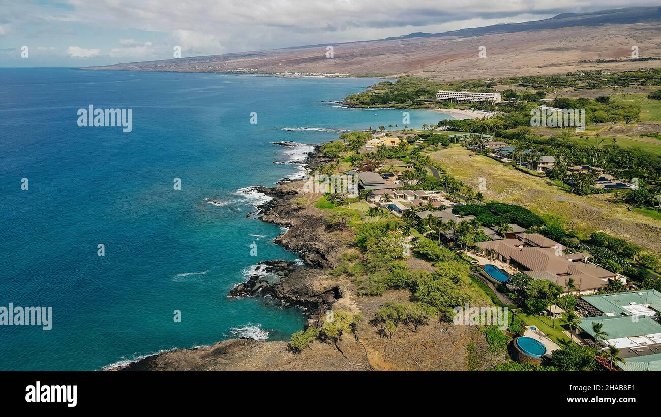 Aerial panorama of the Hapuna Beach State Park. West coast of the Big ...