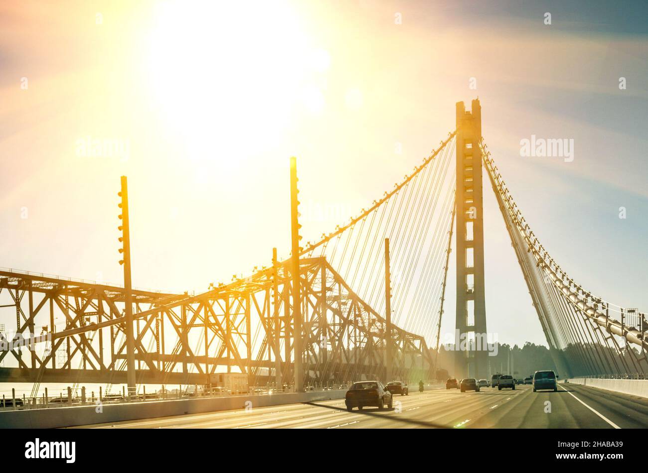 Oakland Bay Bridge in San Francisco before sunset Stock Photo - Alamy