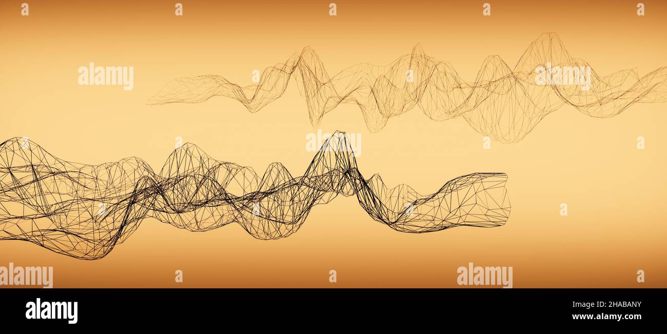 Connected low poly lines or polygonal landscape, abstract orange ...