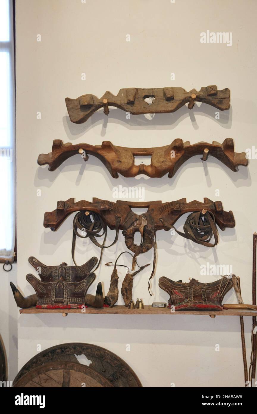 ancient yokes for agricultural use to join oxen for towing Stock Photo ...