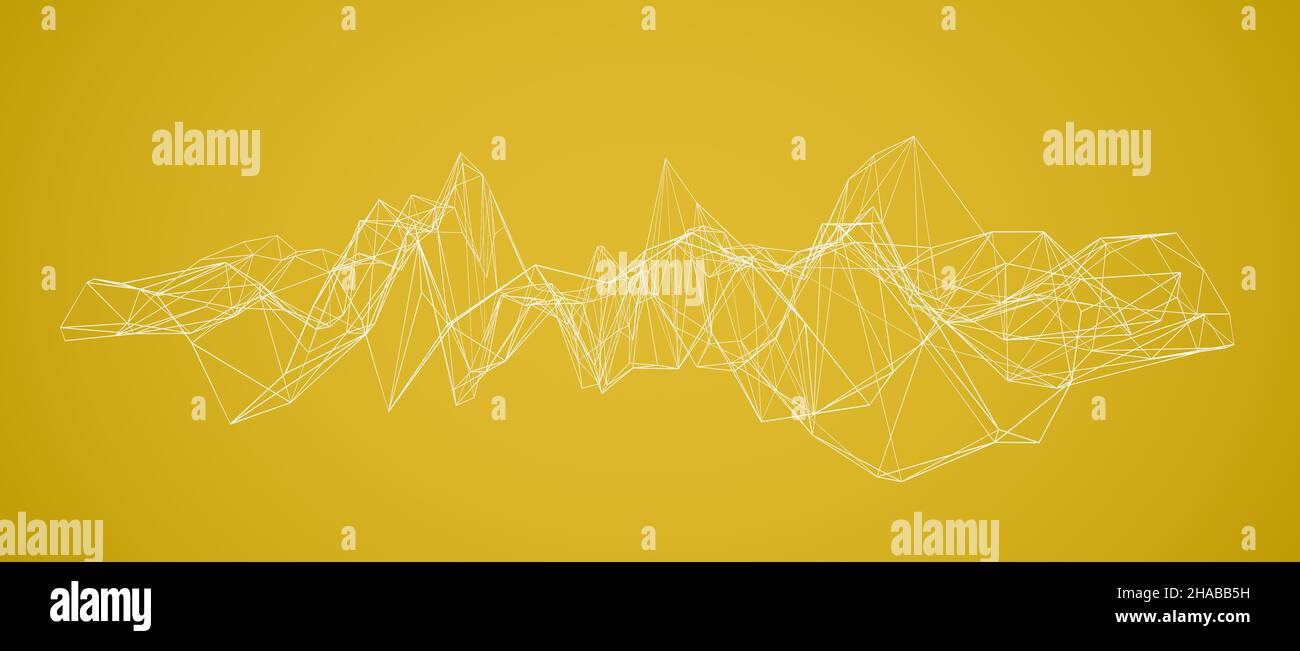 Connected low poly lines or polygonal landscape, abstract yellow ...