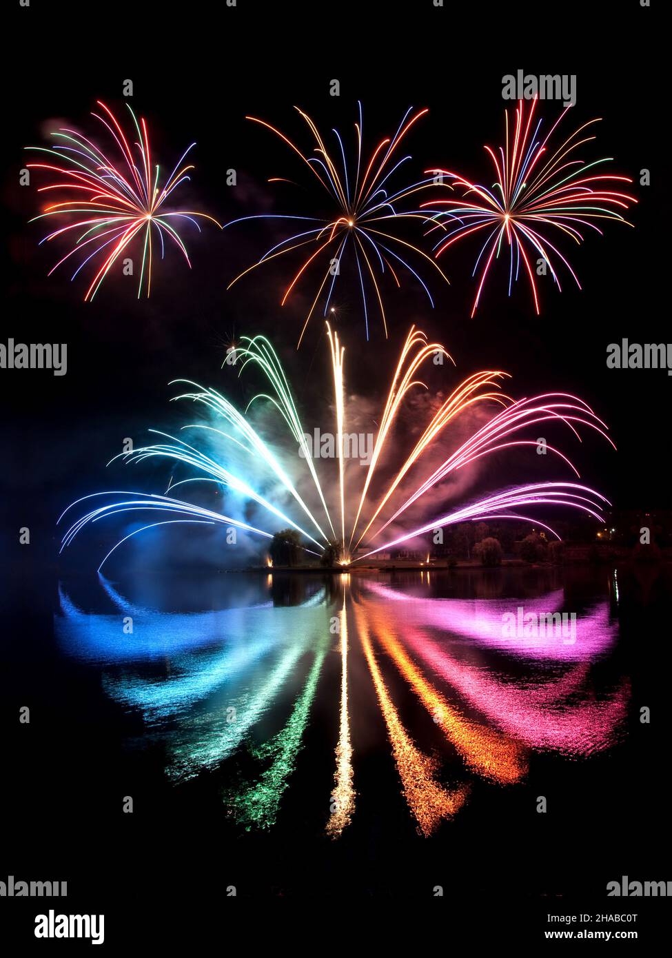 Colorful Fireworks for the Grand Finale over Lake Stock Photo - Alamy