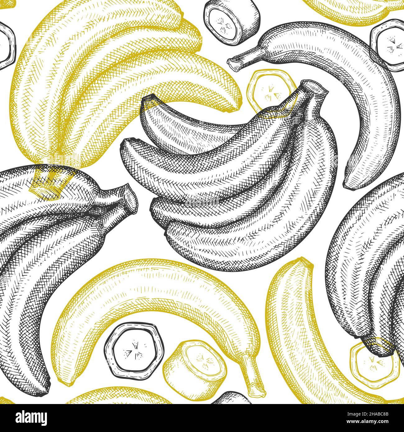 Hand drawn sketch style banana seamless pattern. Organic fresh fruit ...