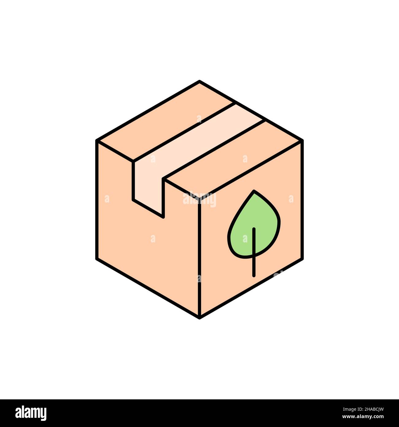 Biodegradable packaging box. Closed parcel with a green leaf ...