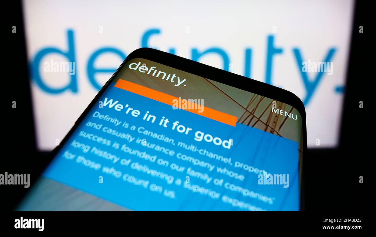 Mobile phone with website of financial company Definity Financial ...