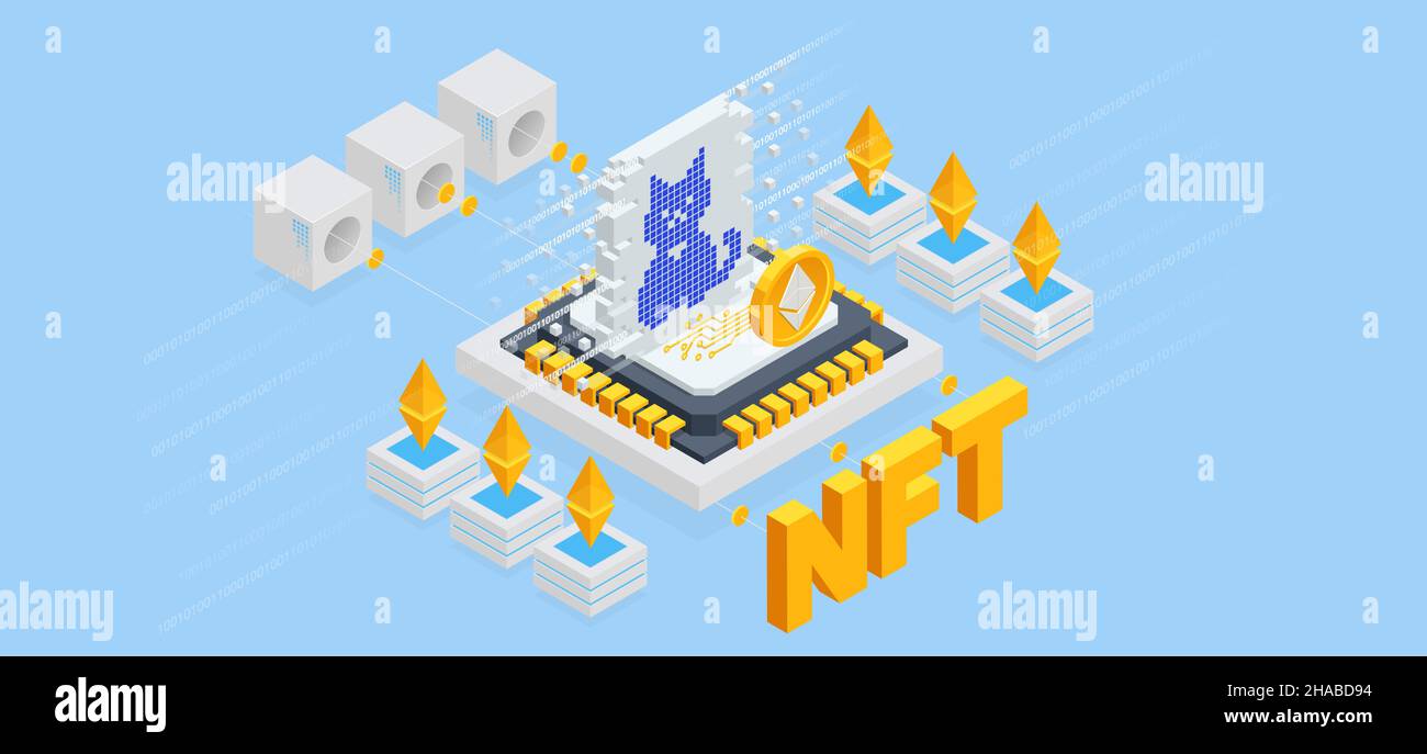 Isometric Digital art NFTs, generative art. NFT Non-fungible token is a unique and non ...