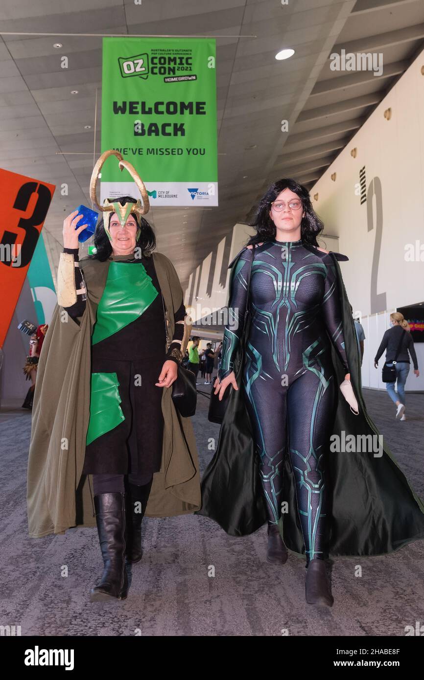 Melbourne, Australia. 12th Dec, 2021. Loki and Hela stride by as a ...