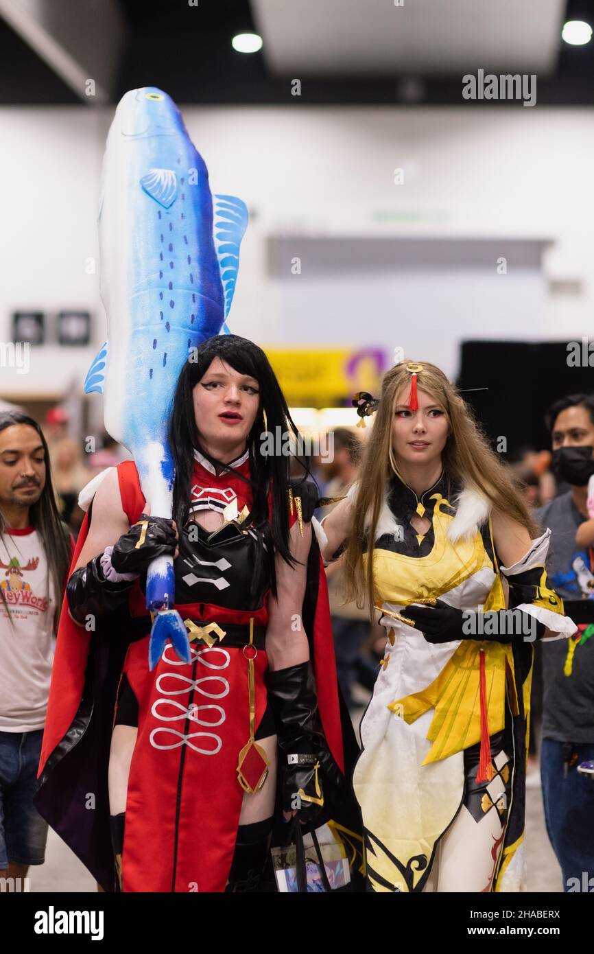Melbourne, Australia, 12 December, 2021. Cosplayers walk the convention ...