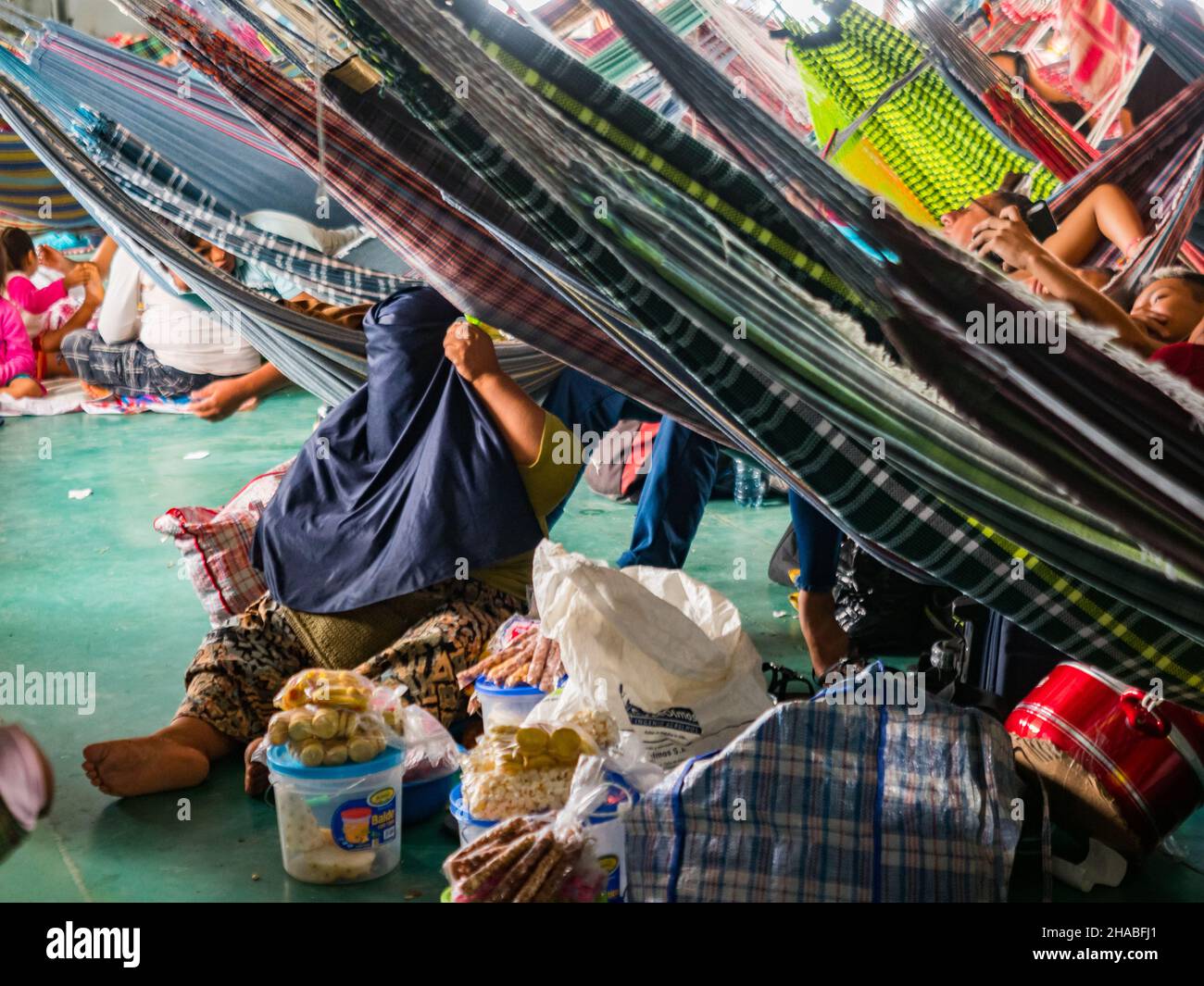 Amazon River, Peru - Dec, 2019: Beautiful, colorful hammocks on the ...