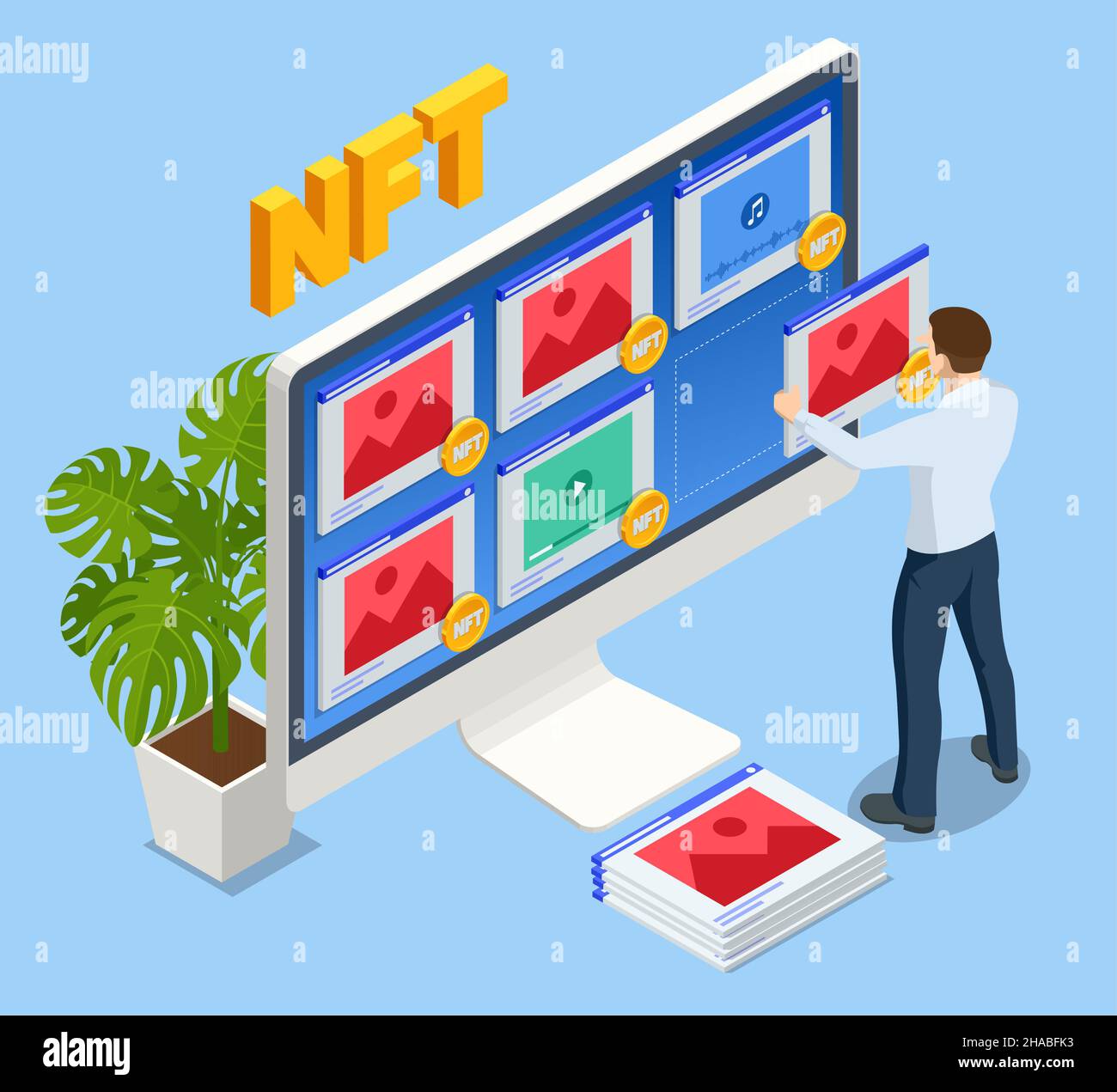 Isometric NFT Non-fungible token is a unique and non-interchangeable unit of data stored on a ...