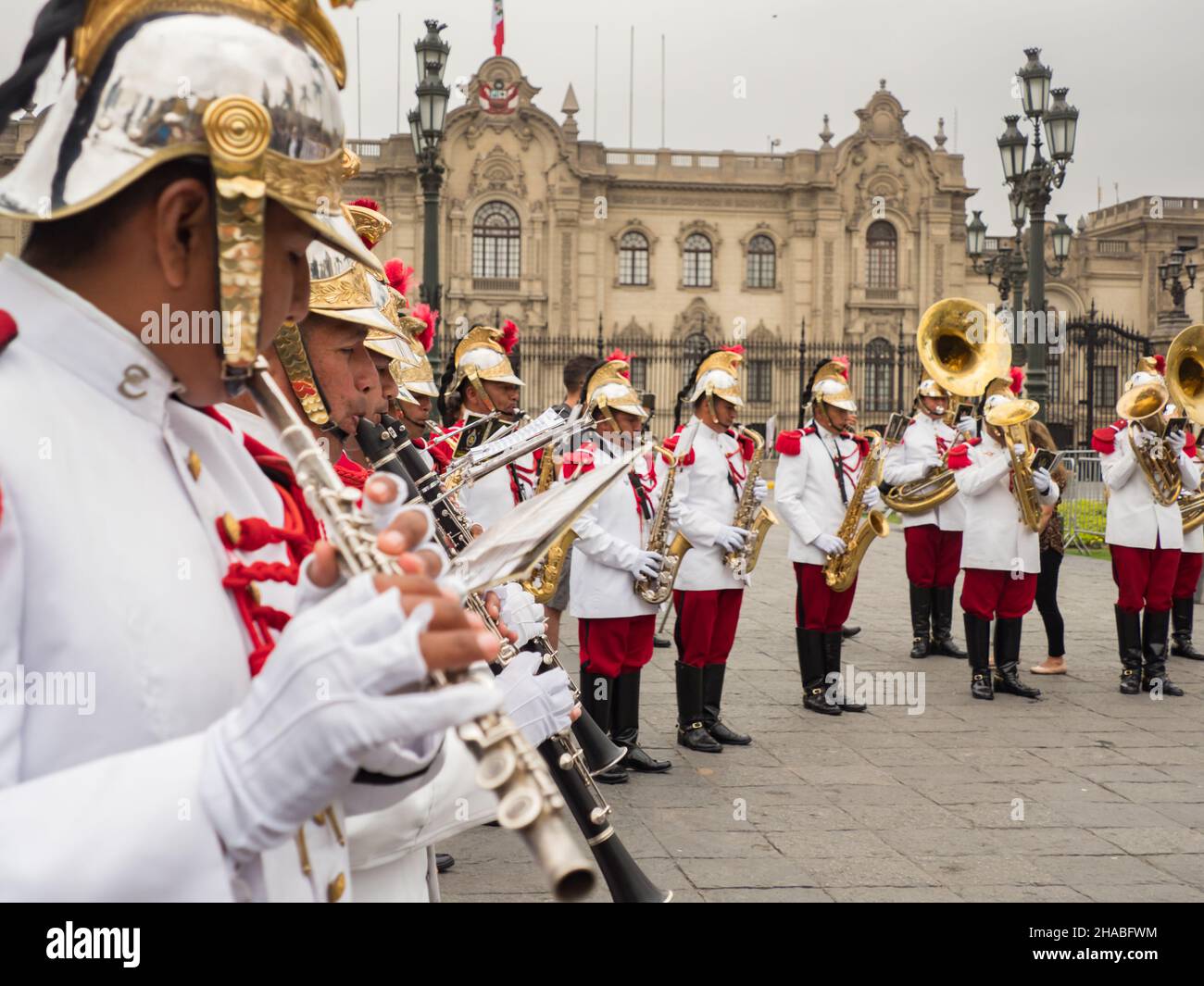 Lima, Peru - December, 2019: Close-up for a man playing the flute. The ...