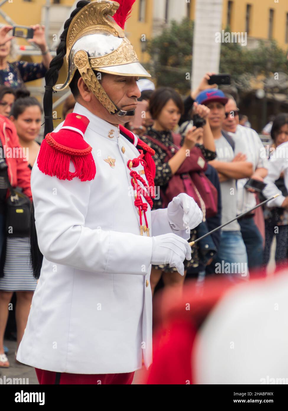 Lima, Peru - Dec, 2019: Guards of the Presidential Palace are giving a ...