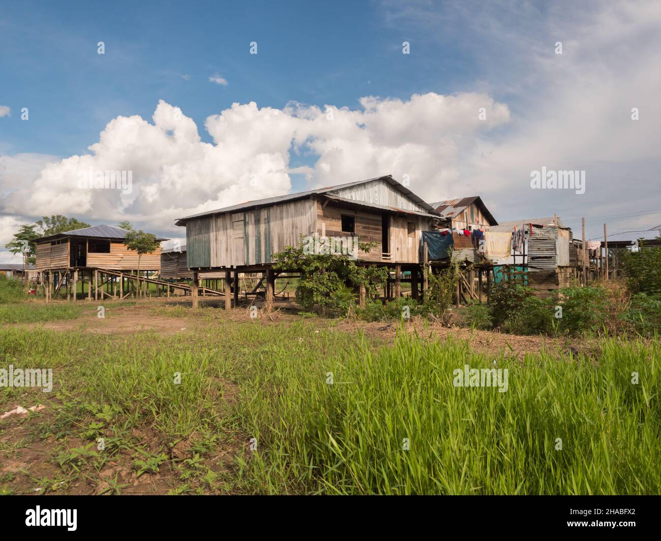 Santa Rosa Peru - Nov 2019: Typical wooden cottage on the stilts in the ...