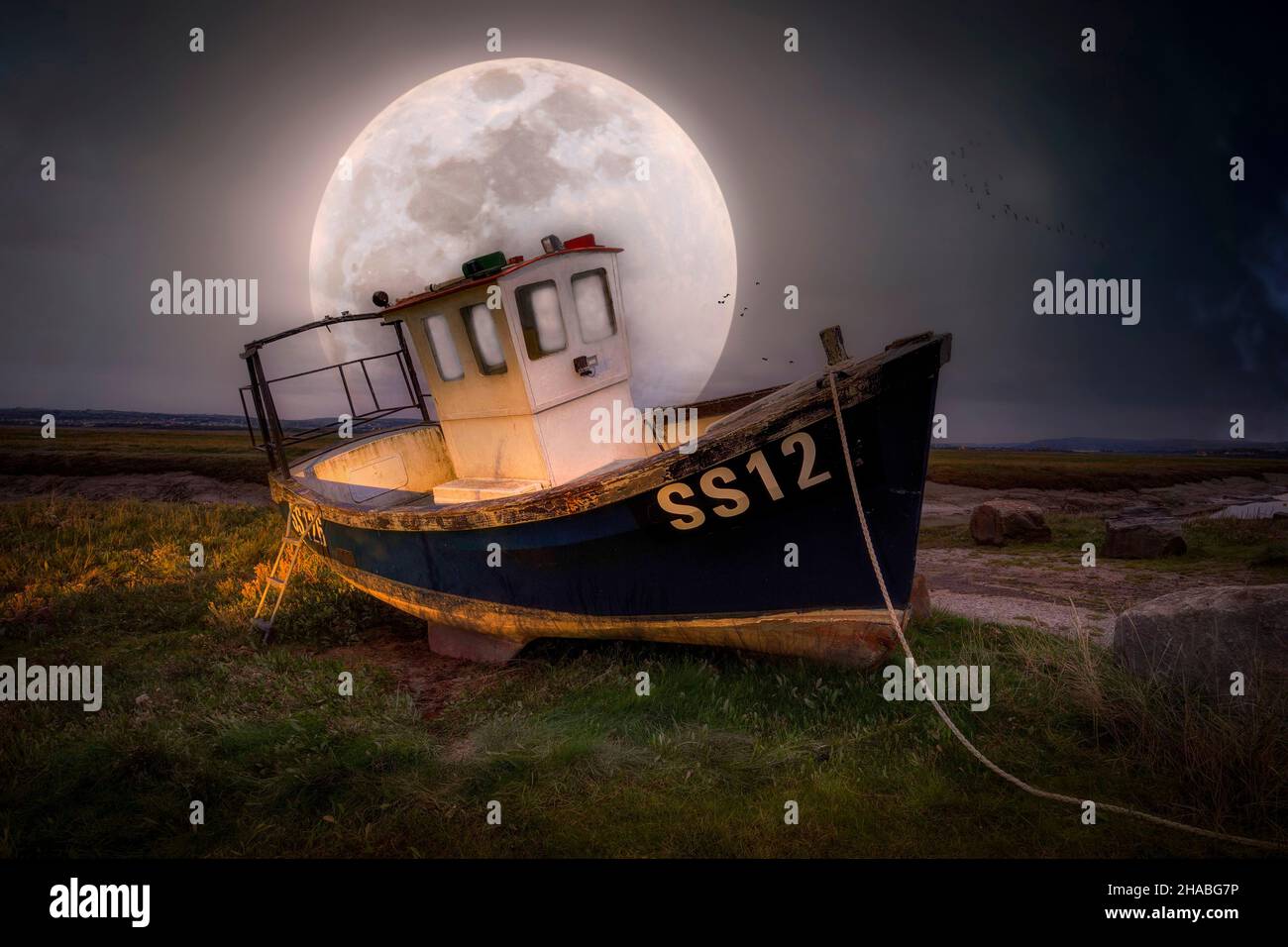 Editorial Swansea, UK - September 30, 2018: Moonlight compilation of an ...