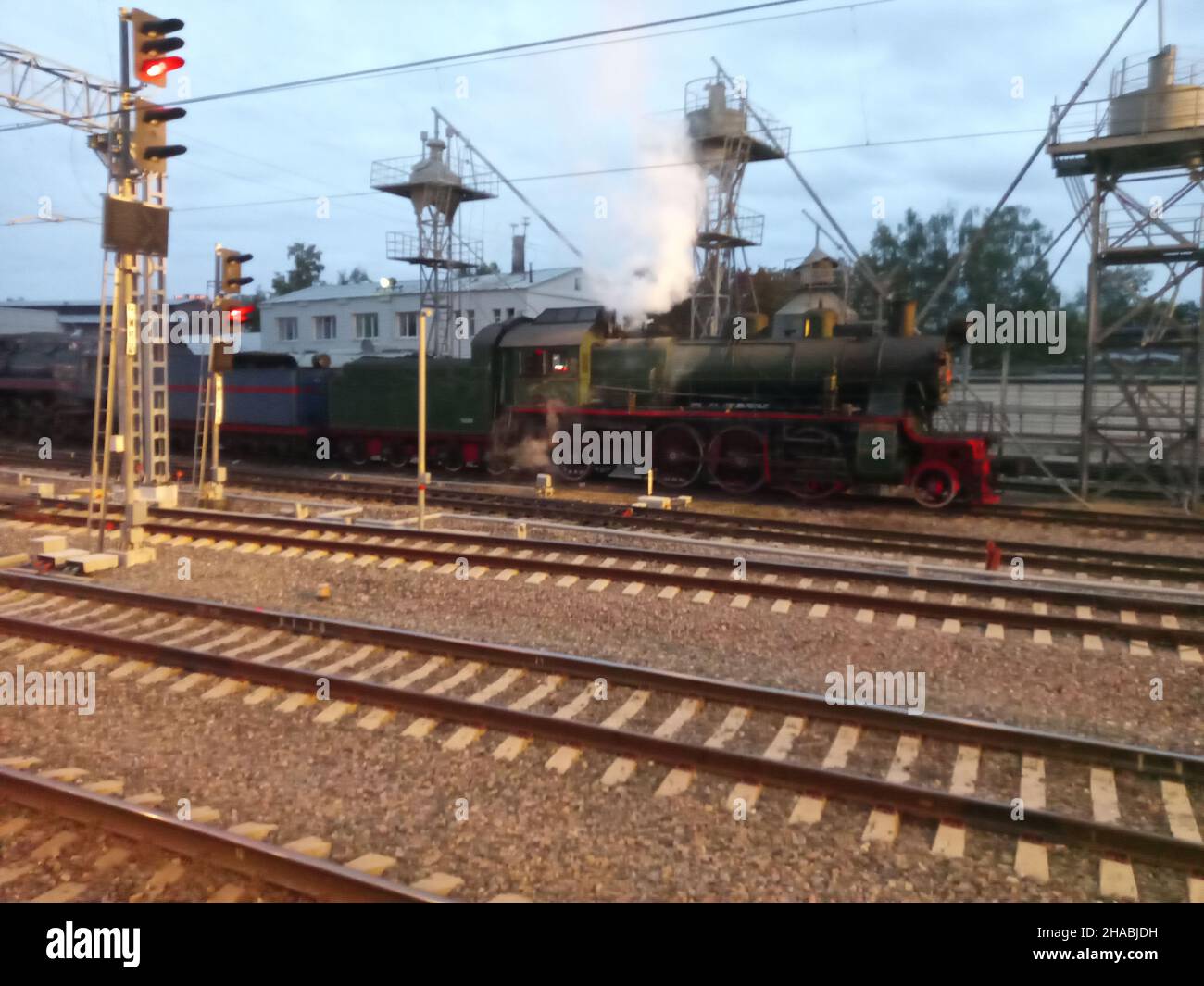 steam locomotive on rails at dry morning Stock Photo - Alamy