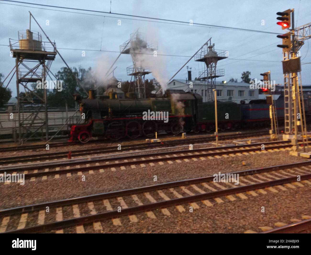 steam locomotive on rails at dry morning Stock Photo - Alamy