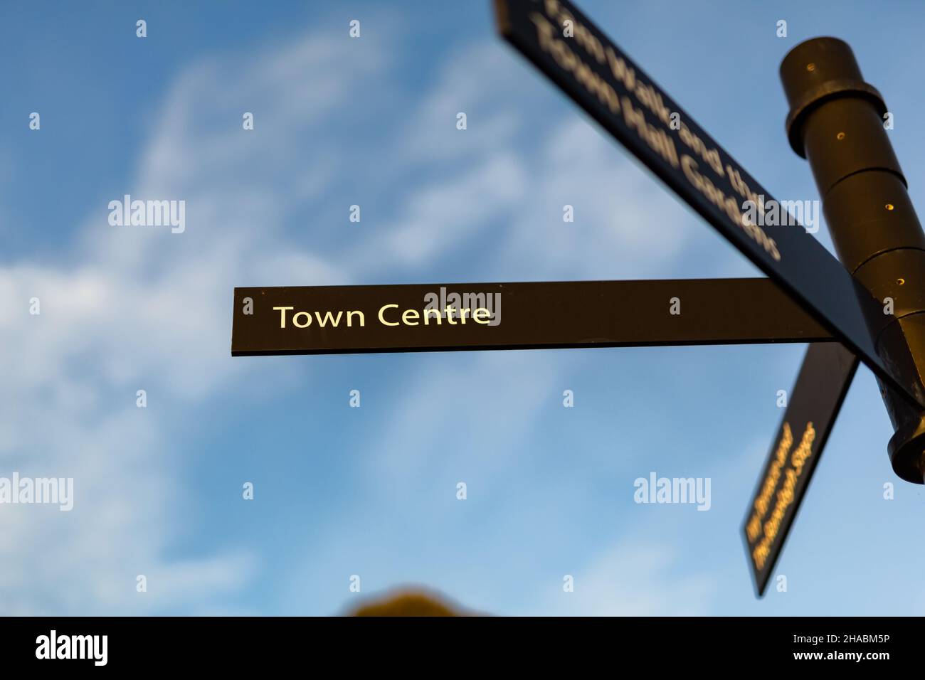 Town centre sign in a popular British seaside tourist destination, it ...