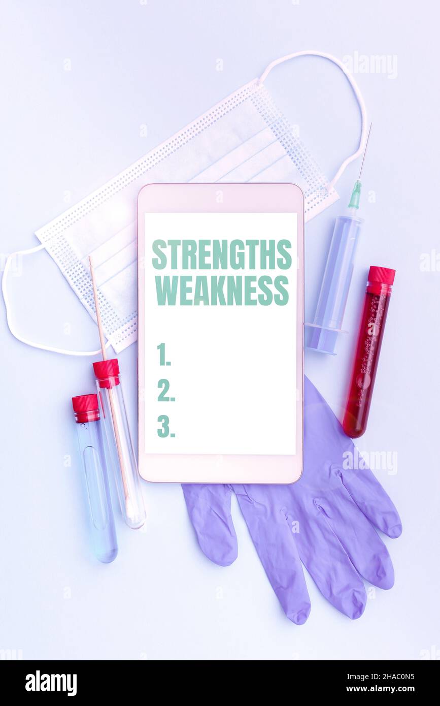 Hand writing sign Strengths Weakness. Word Written on Opportunity and ...