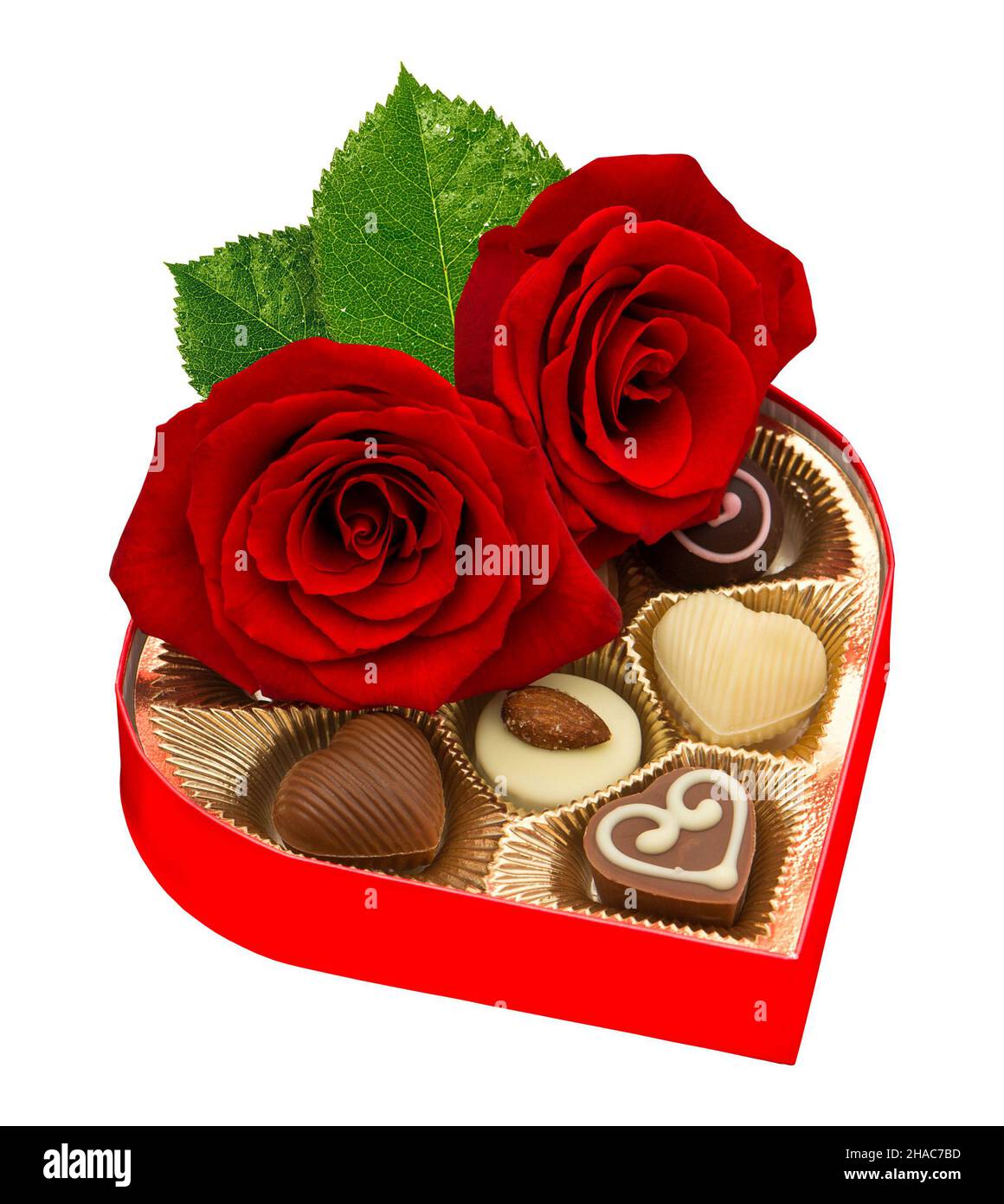 Red rose flowers and chocolate pralines isolated on white background ...