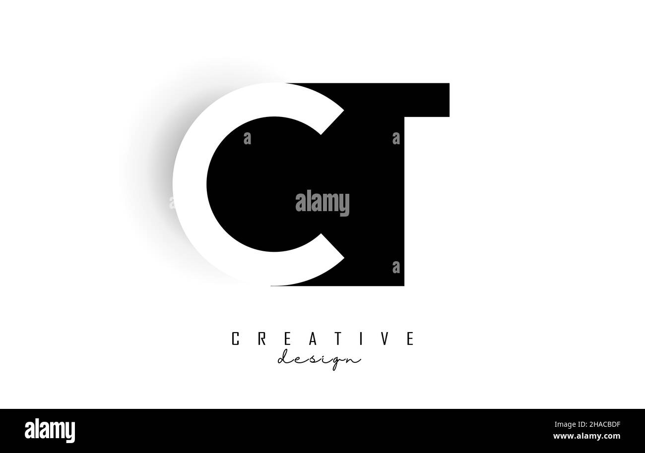 Letters CT Logo with black and white negative space design. Letters C ...