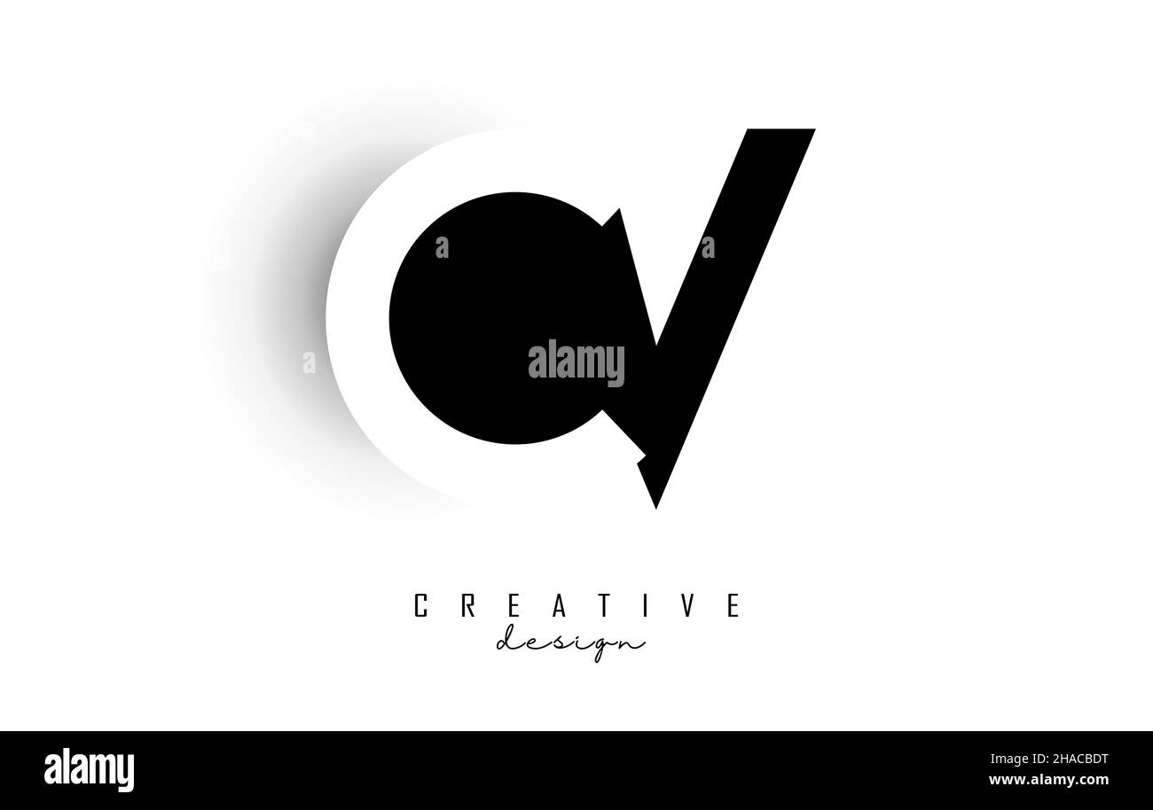 Letters CV Logo with black and white negative space design. Letters C ...