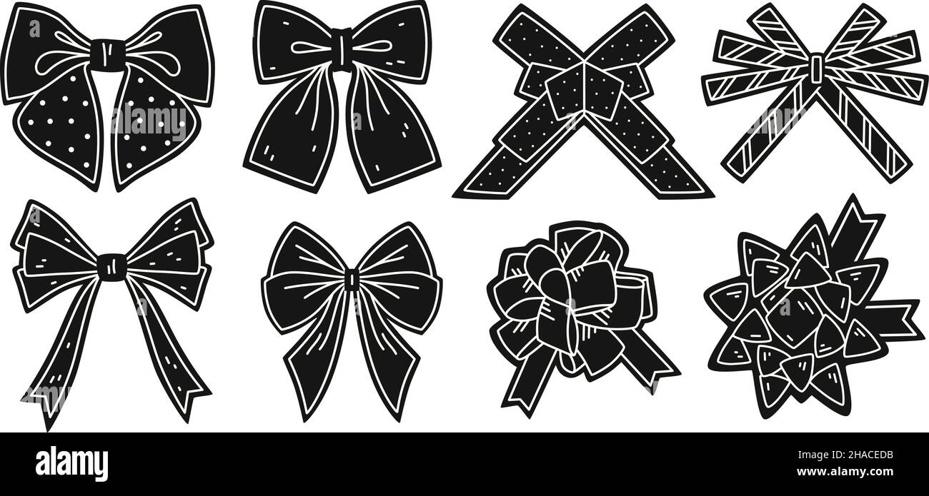 Set of black and white bows for gift wrapper. Vector illustration Stock ...