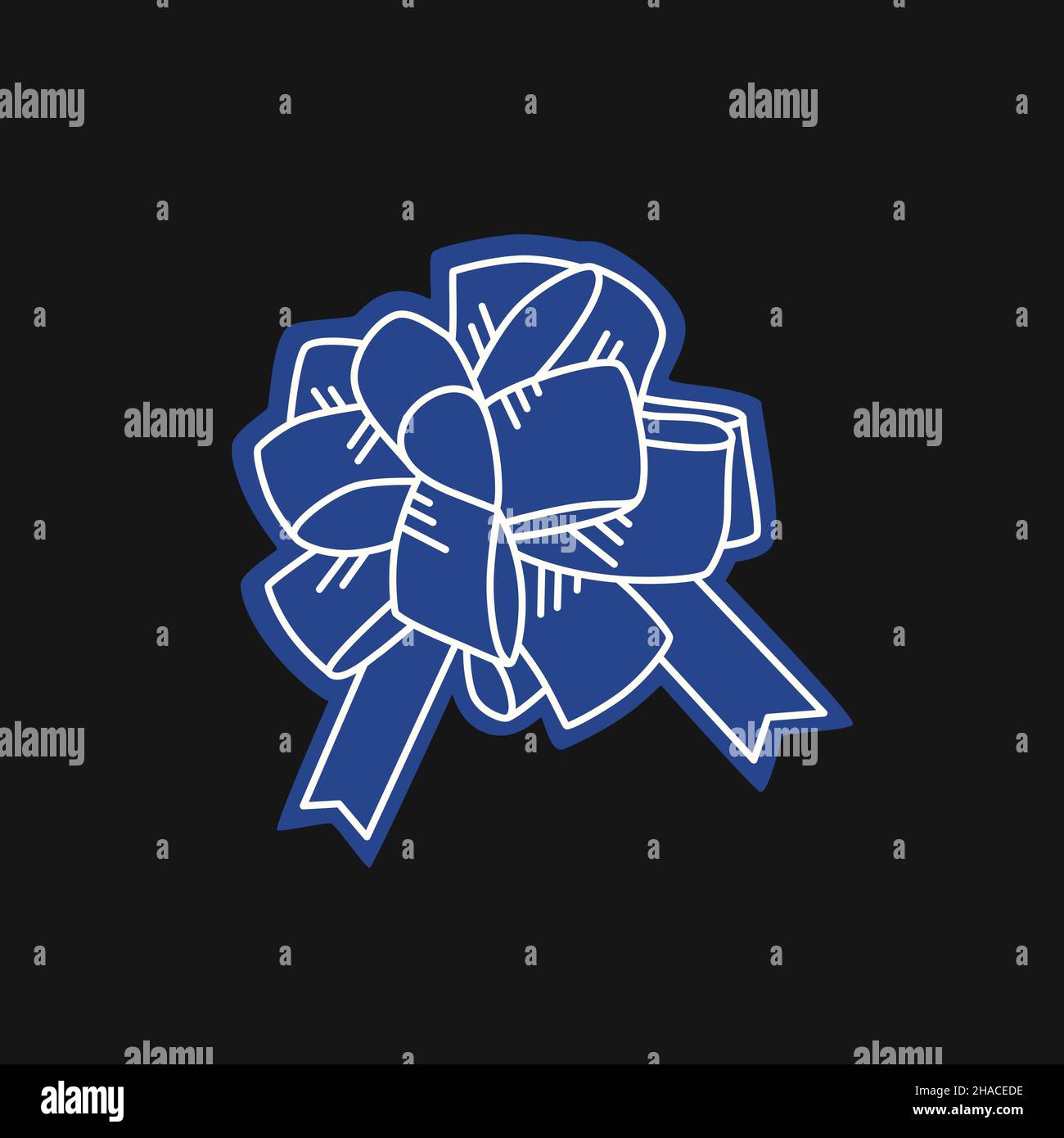 Blue gift bow on a black background. Vector flat illustration Stock ...