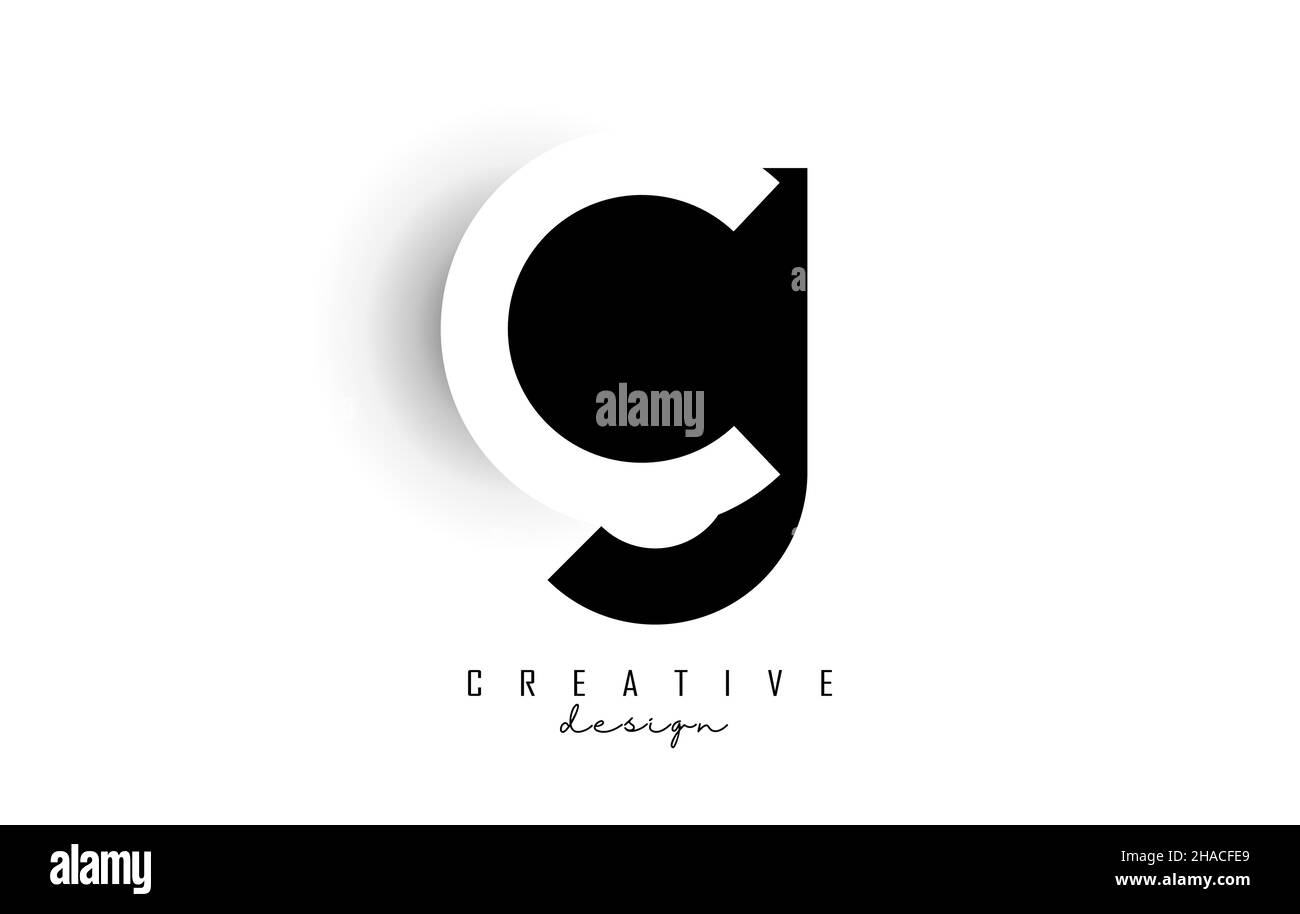 Letters CJ Logo with black and white negative space design. Letters C ...