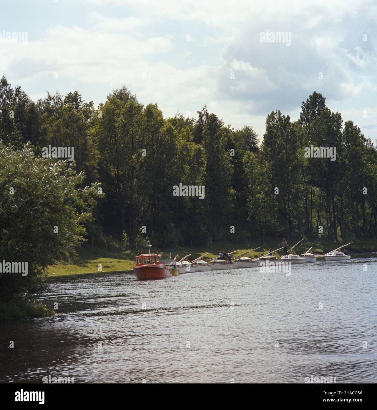 Nowogród 06.1984. Podlasie, rzeka Narew. Nz. holowanie jachtów. js PAP ...