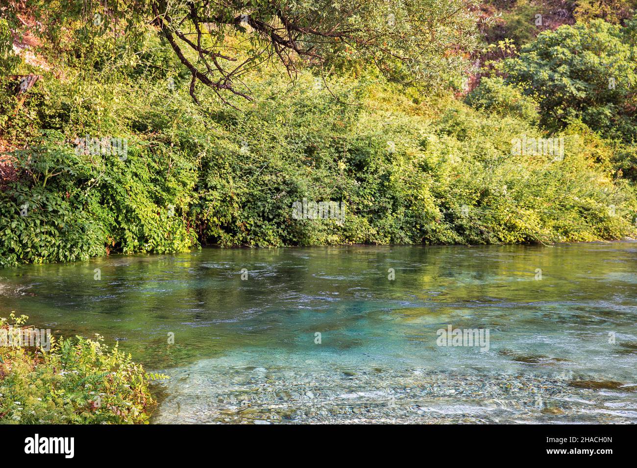 The Blue Eye water spring near Muzine in Vlore County, southern Albania ...