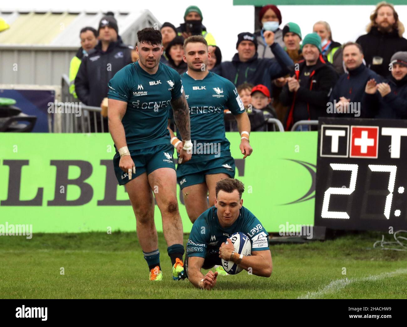 Connacht's John Porch scores their side's second try of the game during ...