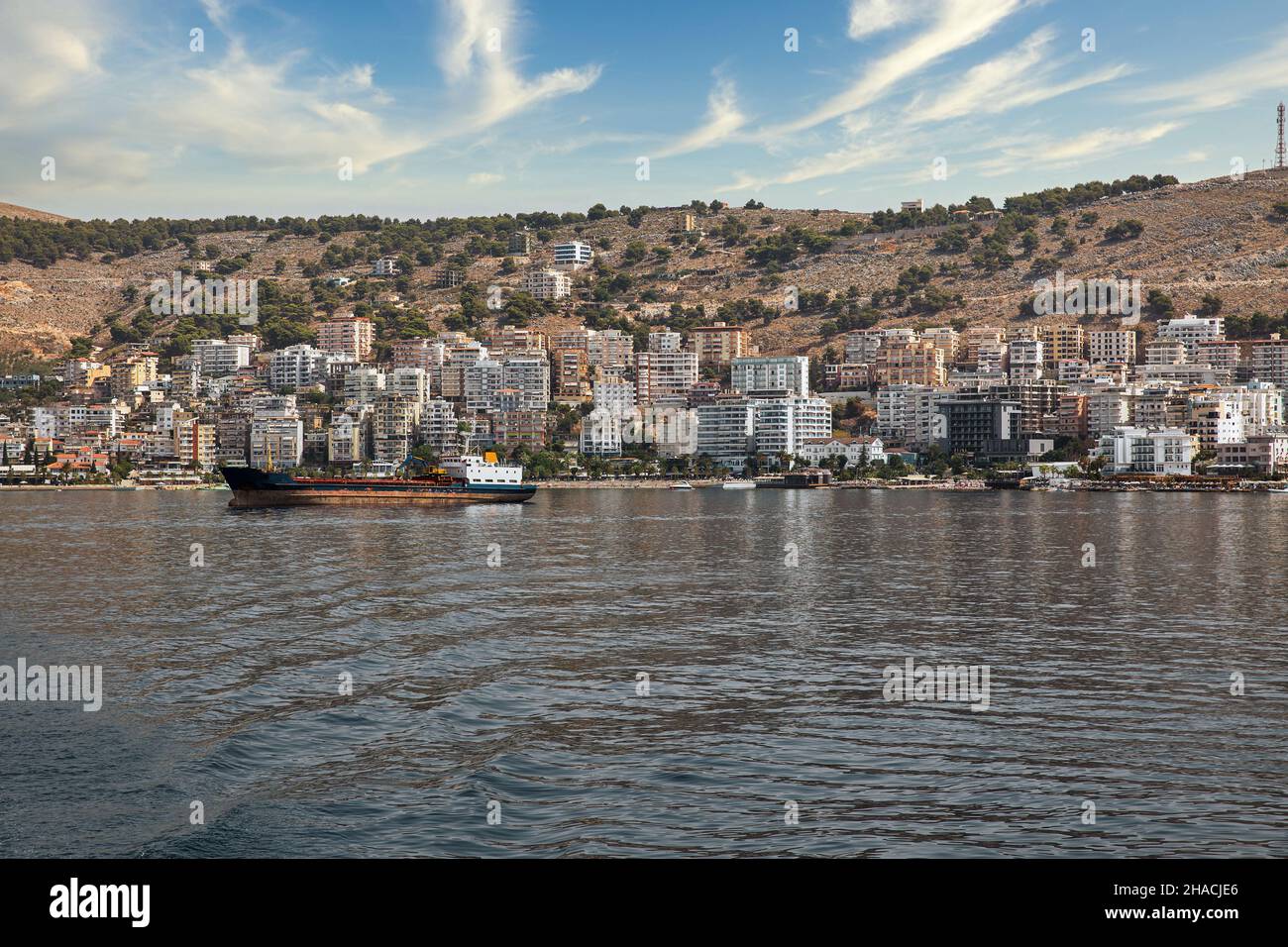 Old industrial ship in harbour. Saranda, Albania Stock Photo - Alamy
