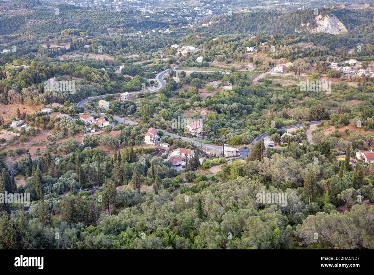 Aerial view over typical rural landscape in central part of Island of ...