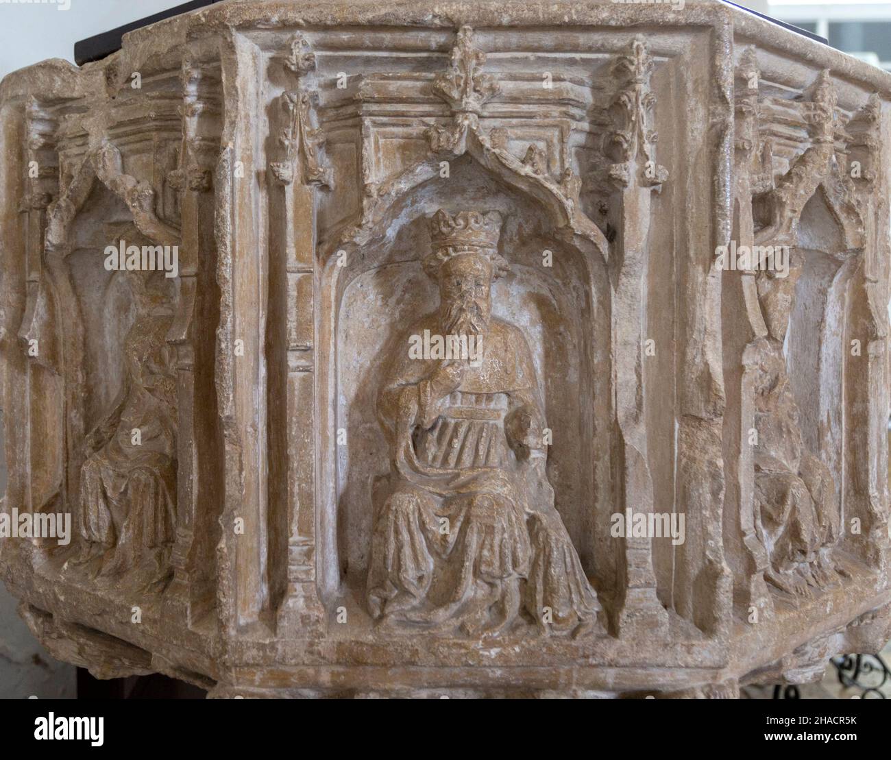 Fourteenth century baptismal font carved figure of a king, Kessingland ...