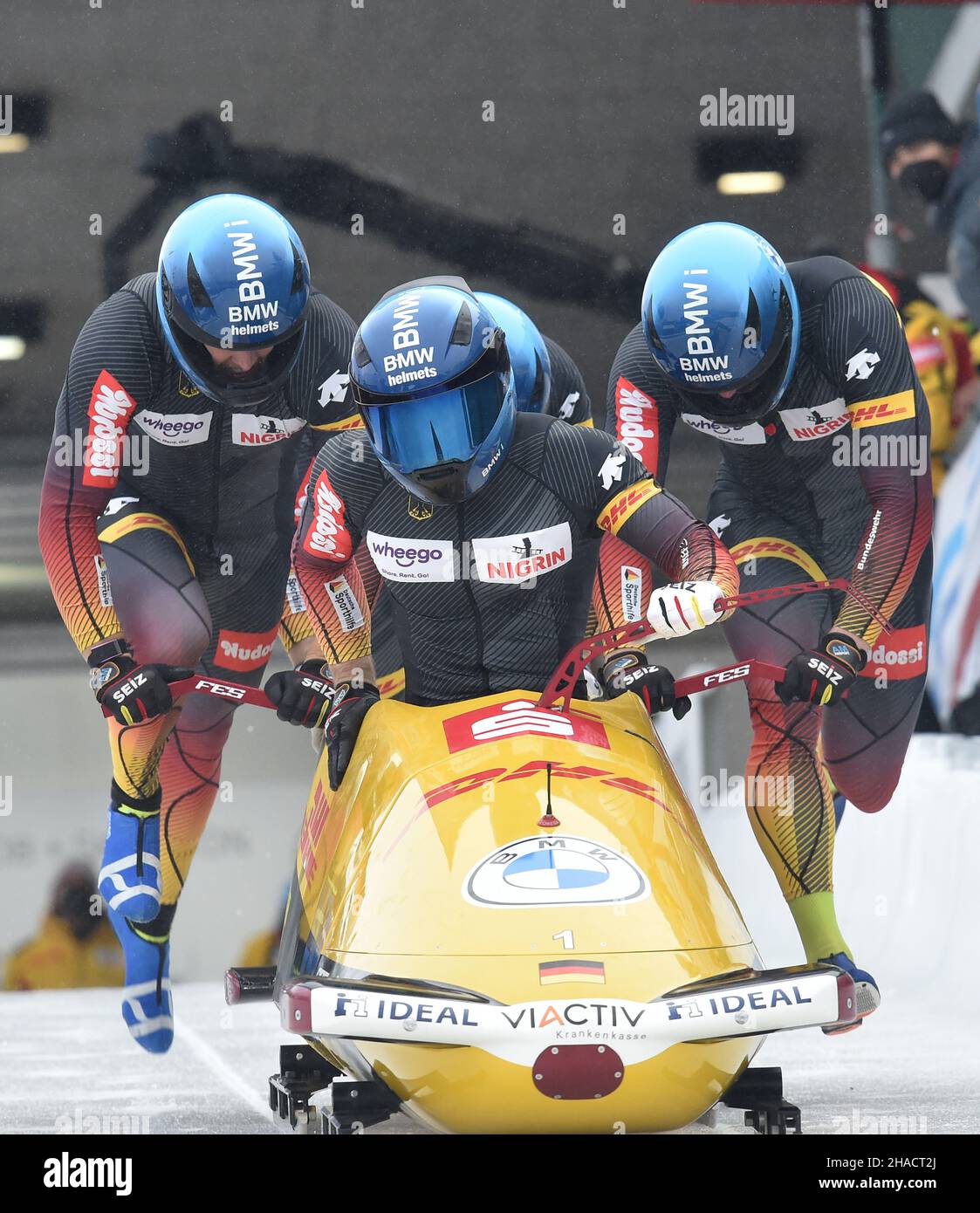 Winterberg, Germany. 12th Dec, 2021. Bobsleigh: World Cup, four-man bobsleigh, men, first run ...