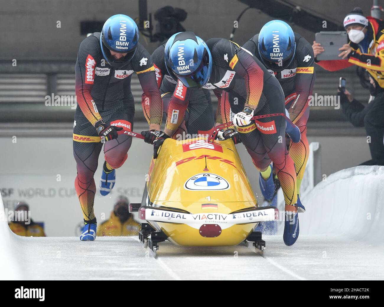 Winterberg, Germany. 12th Dec, 2021. Bobsleigh: World Cup, four-man bobsleigh, men, first run ...