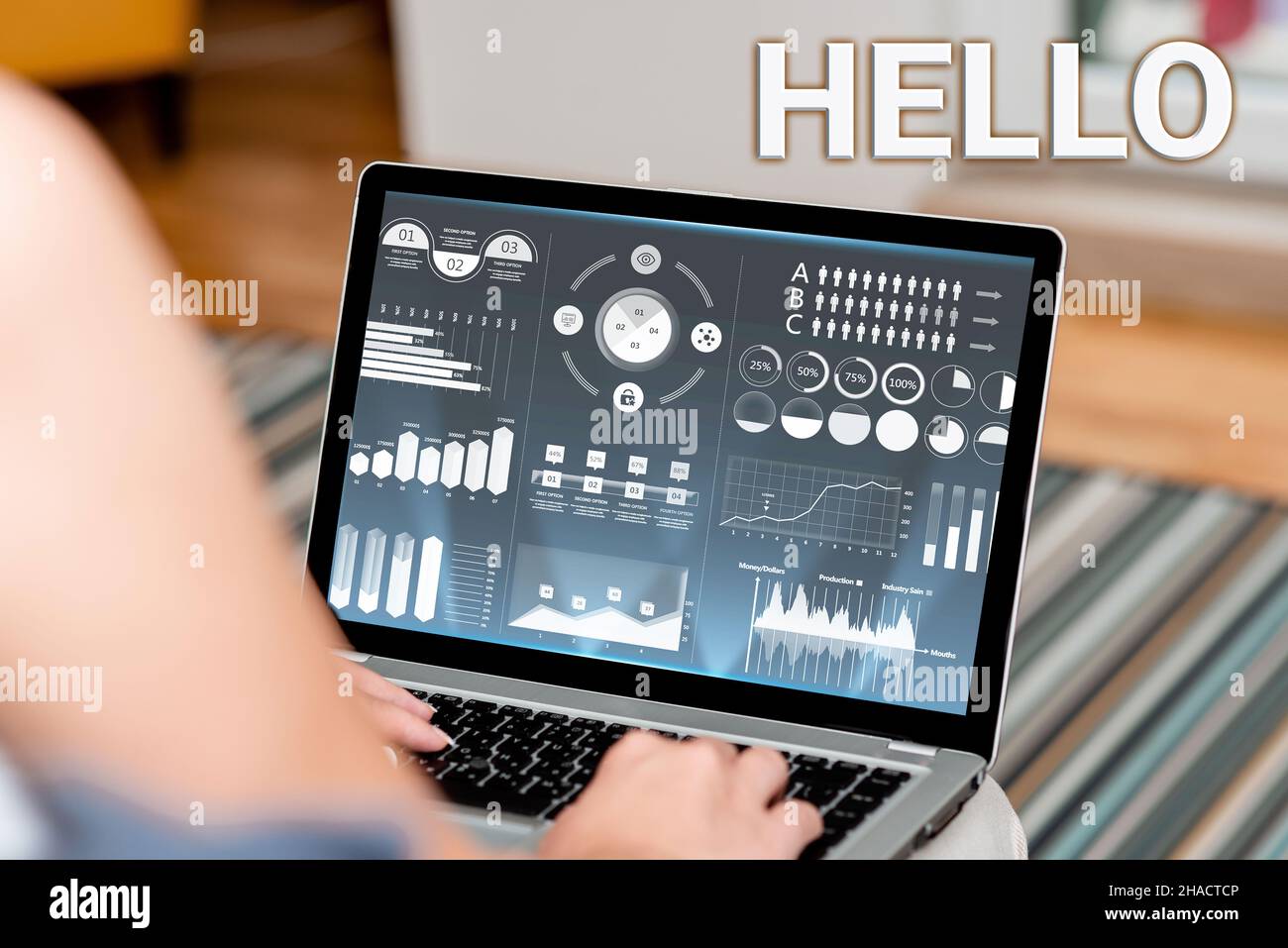 Hand writing sign Hello. Business overview used as a greeting or to ...