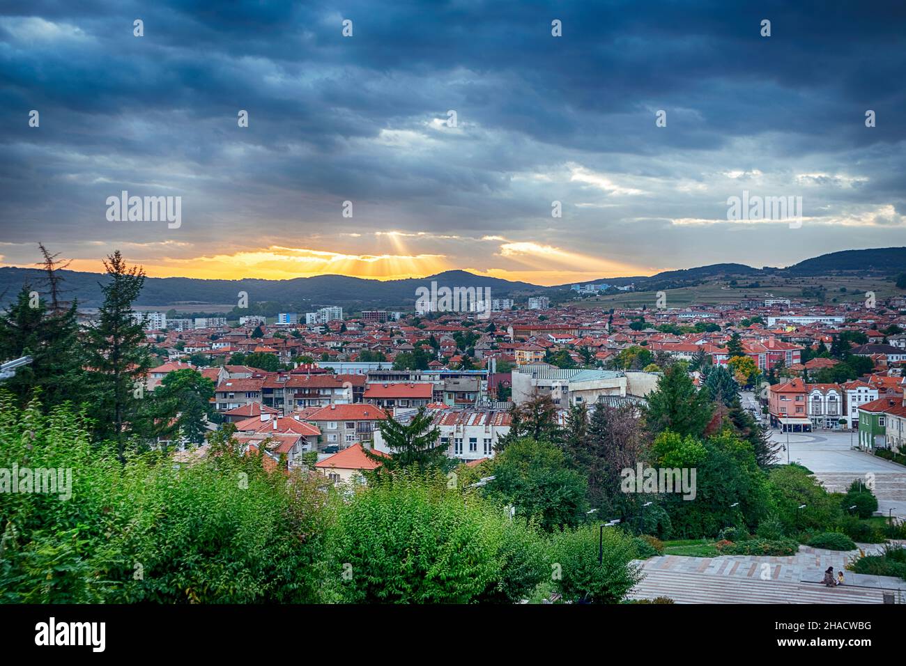 Panoramic view of downtown Panagyurishte Stock Photo - Alamy