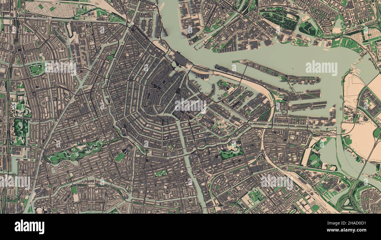 Satellite view of Amsterdam the capital of the Netherlands. Map ...