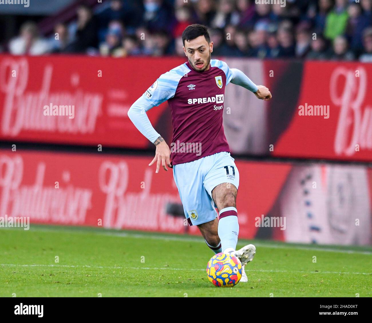 Dwight McNeil #11 of Burnley passes the ball in Burnley, United Kingdom ...
