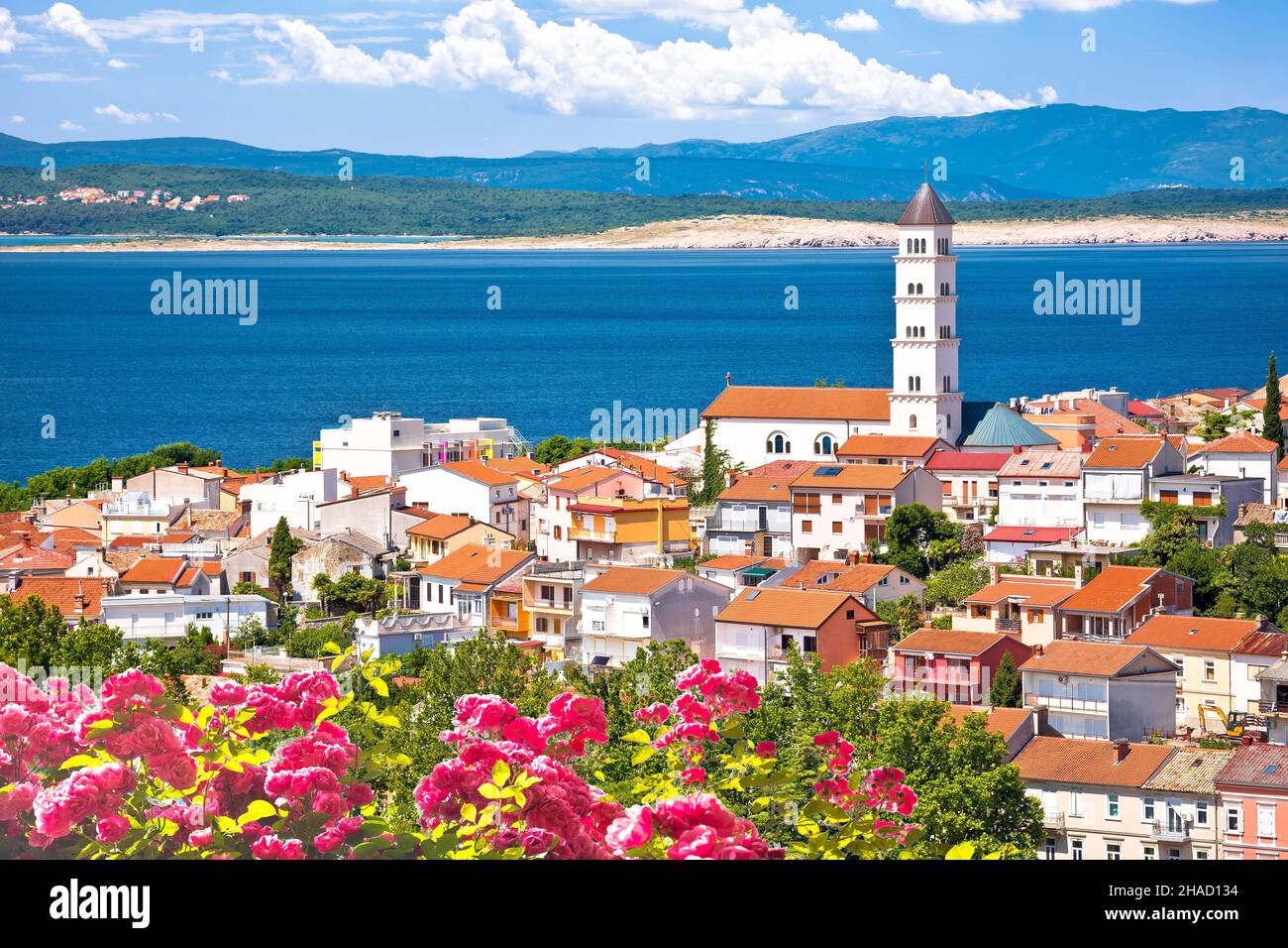 Crikvenica. Town on Adriatic sea church and landscape aerial view ...
