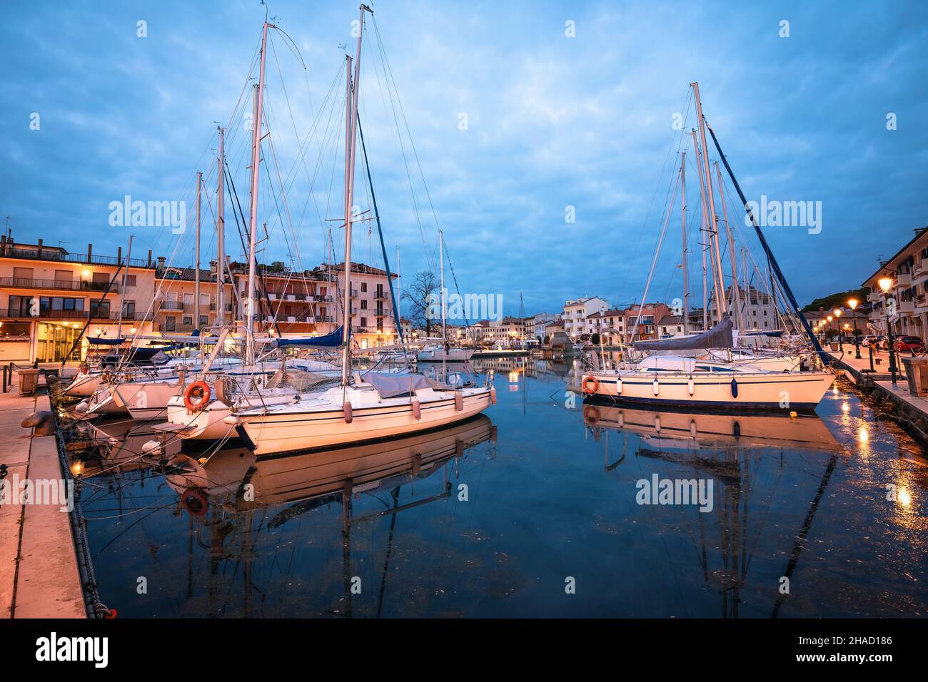 Town of Grado on Adriatic coast harbor and architecture dawn view ...