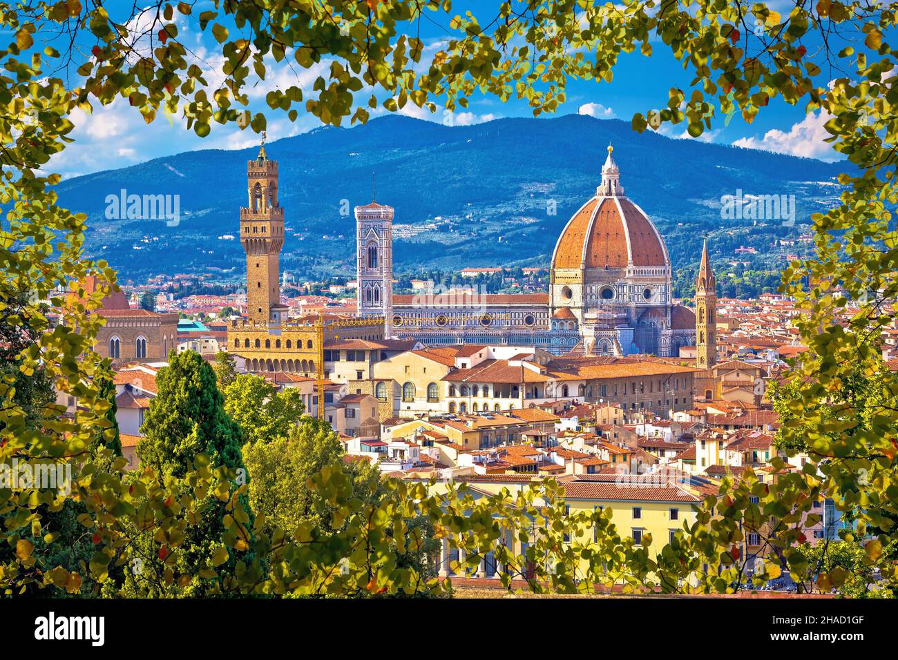 Florence rooftops and cathedral di Santa Maria del Fiore or Duomo view ...