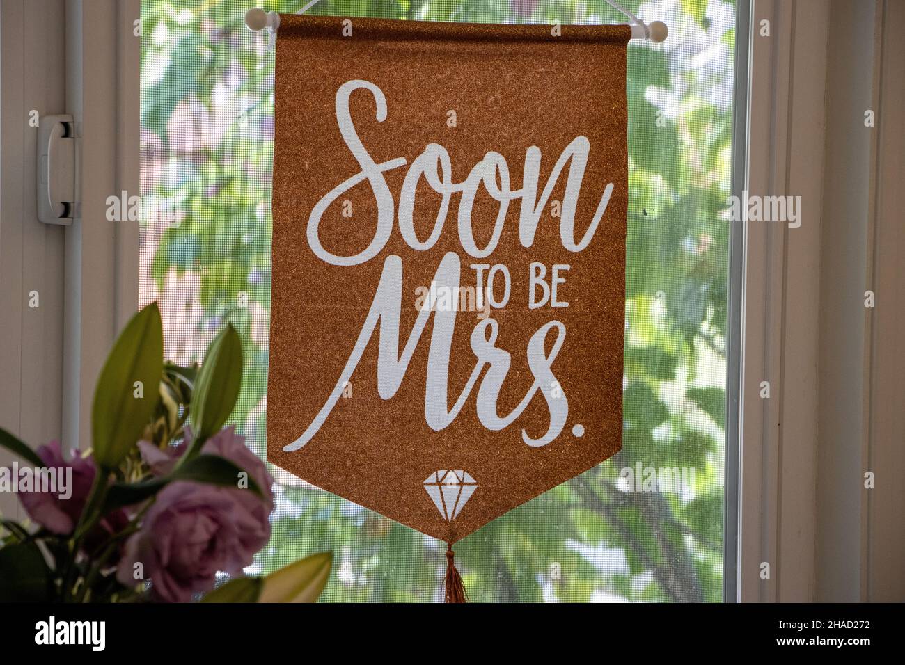 A Soon to be Mrs. poster on a Bachelorette party Stock Photo - Alamy