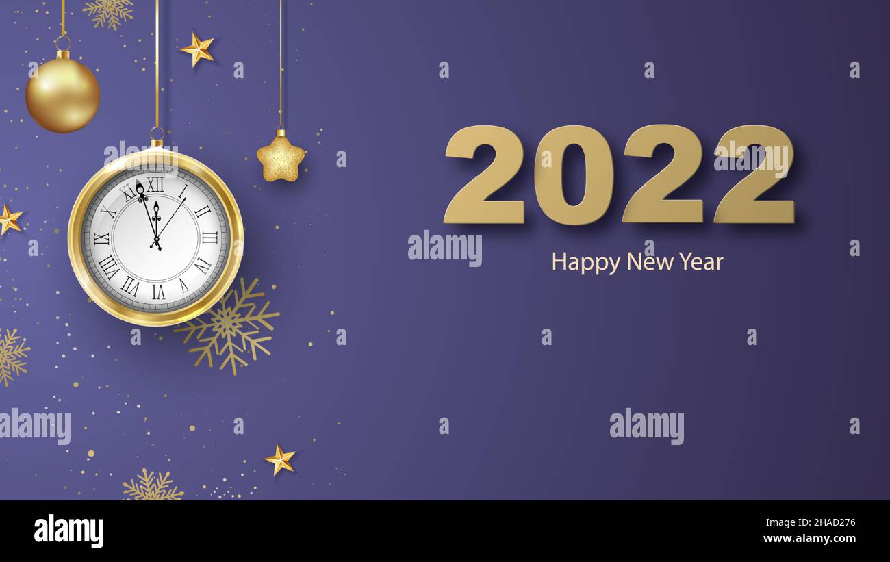 Postcard, invitation Happy New Year 2022 and Merry Christmas. Clock ...
