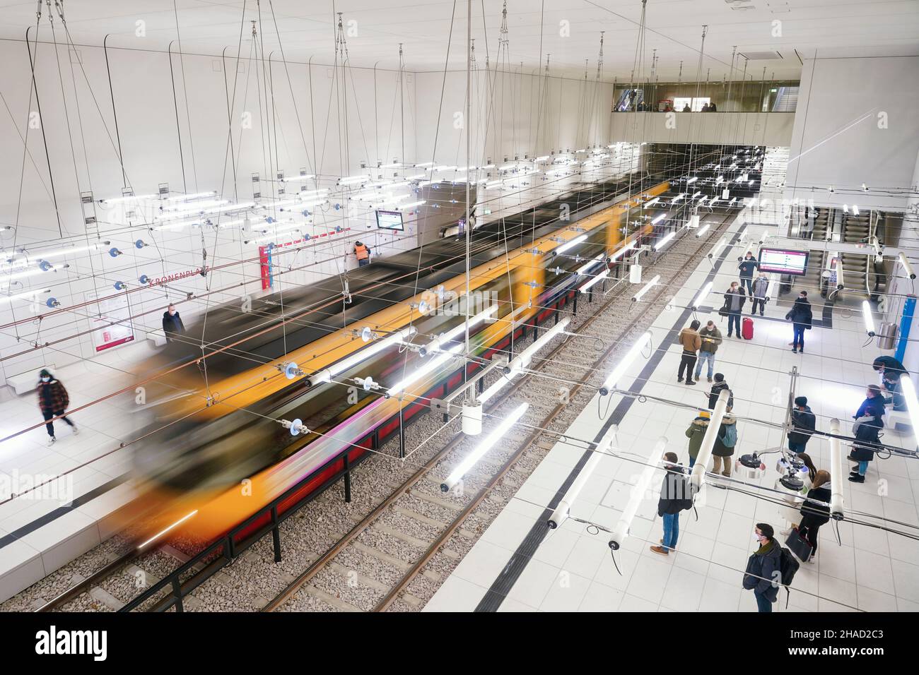 Karlsruhe, Germany. 12th Dec, 2021. A tram pulls into one of the newly ...