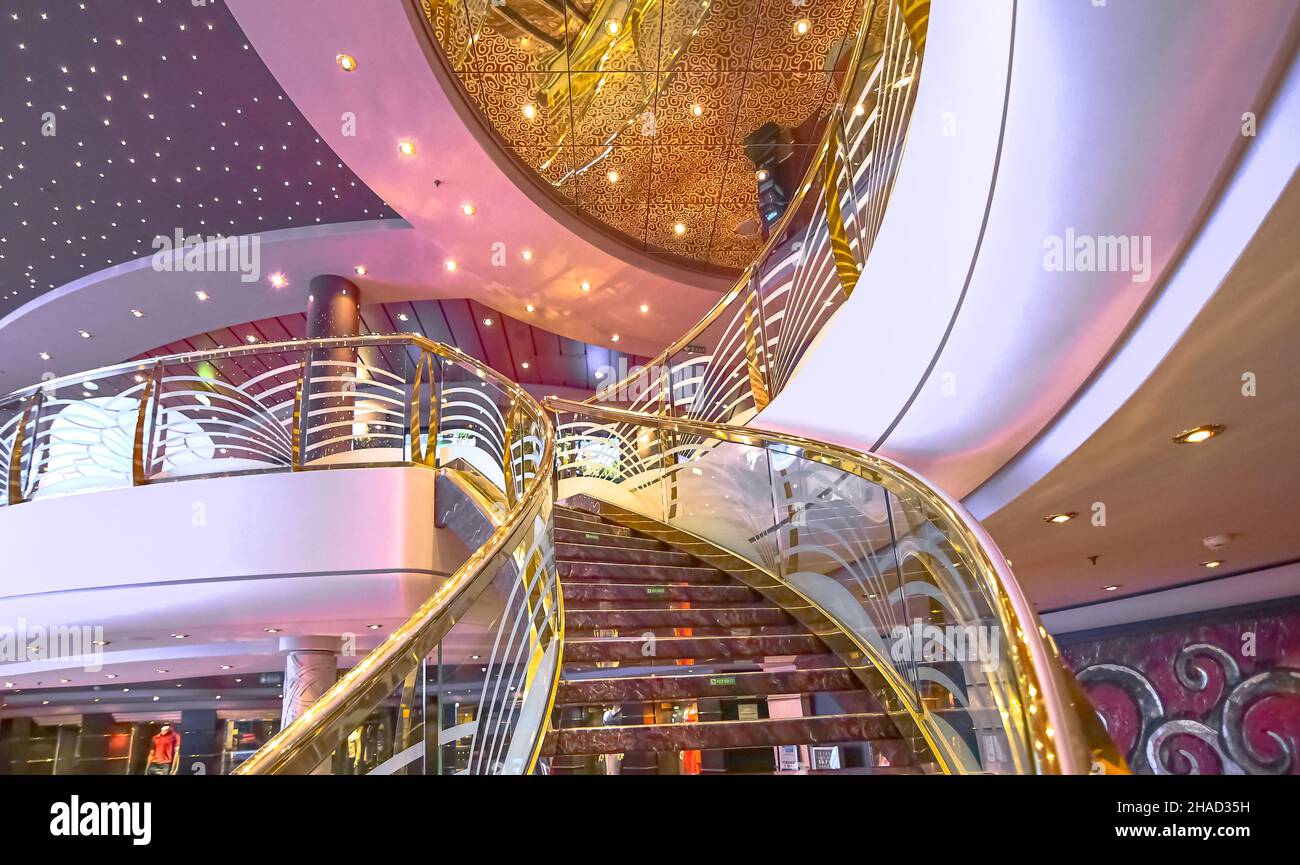 View of the atrium stairs inside the cruise ship MSC Magnifica in the ...