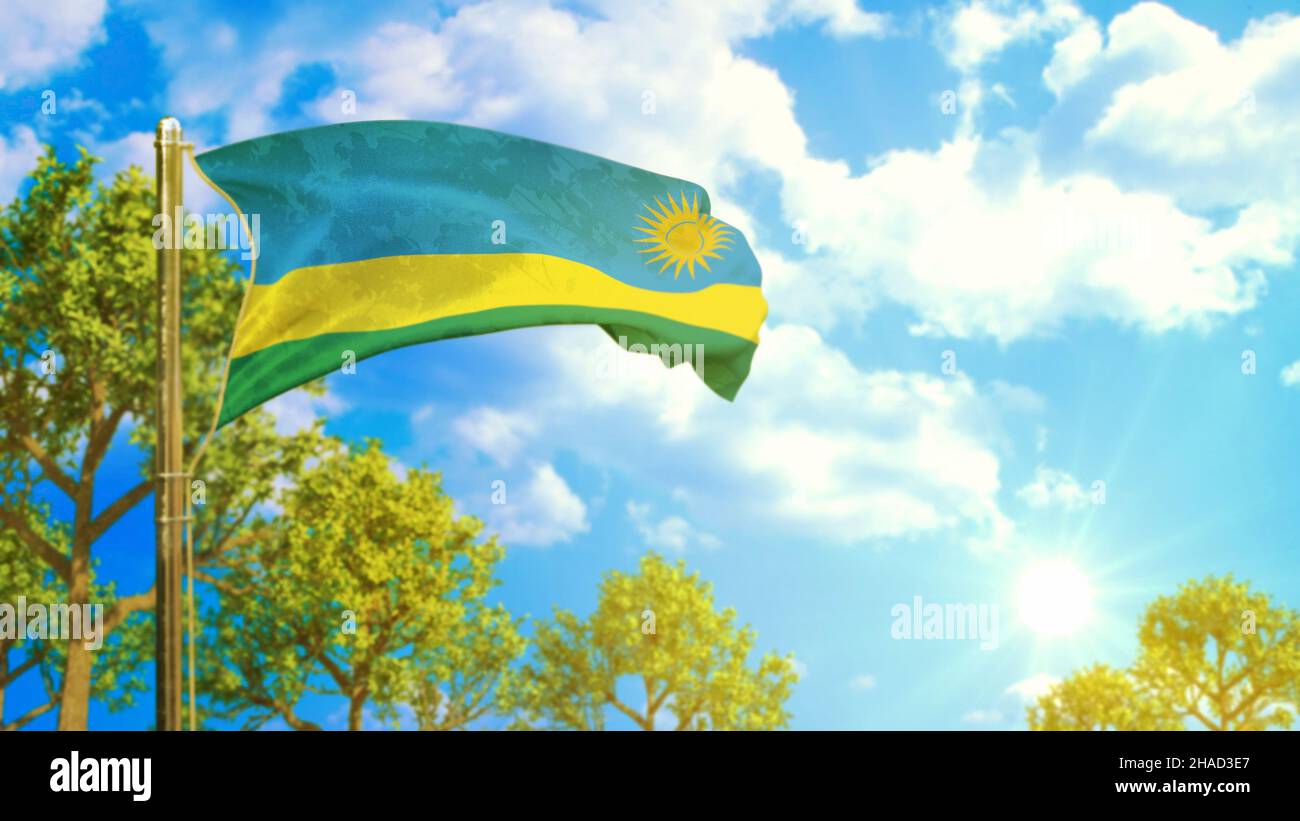 flag of Rwanda at sunny day, good weather symbol - nature 3D ...