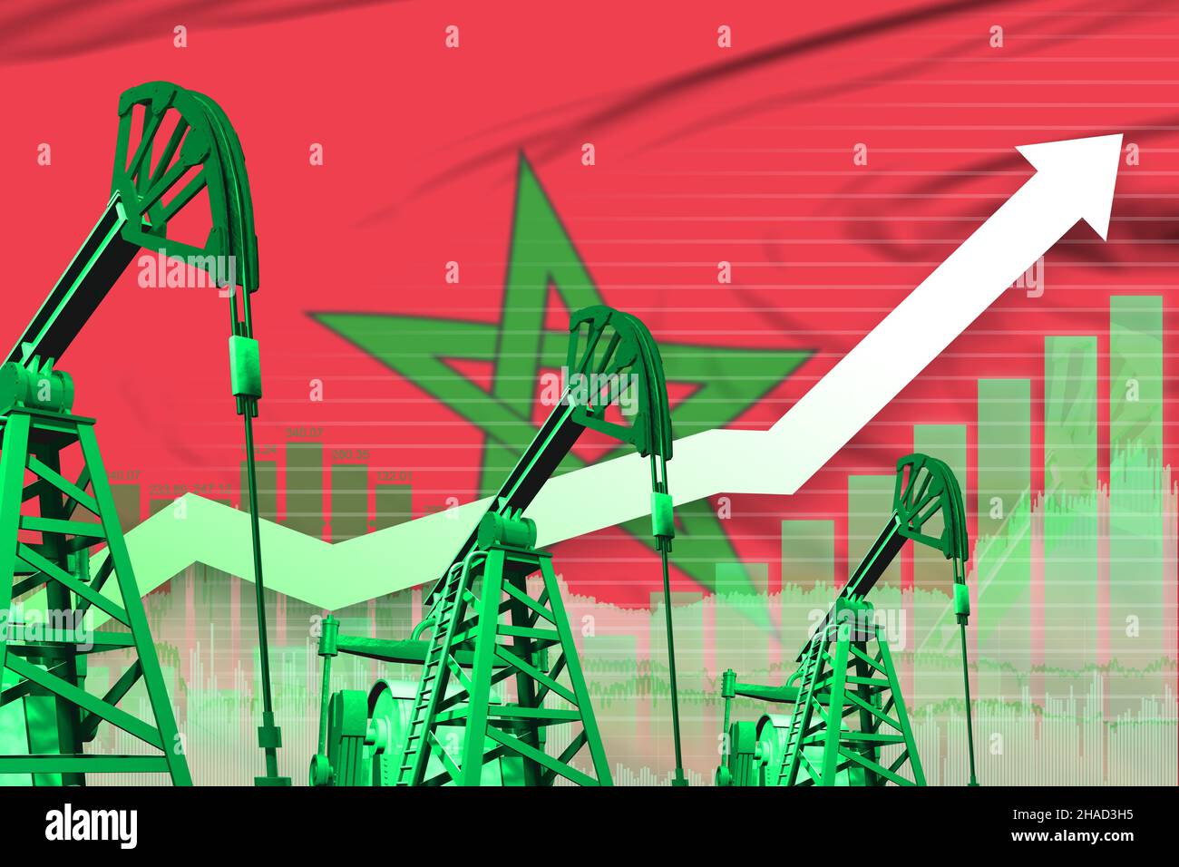 Morocco oil industry concept, industrial illustration - rising up chart ...