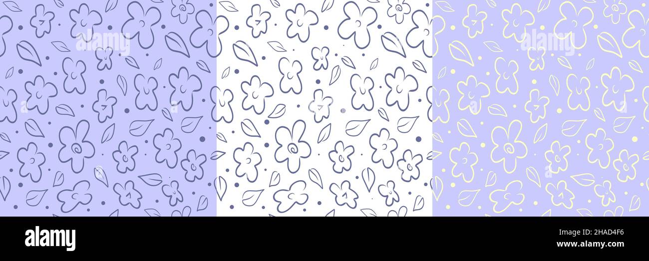 Vector seamless pattern with outline flowers Stock Vector Image & Art ...